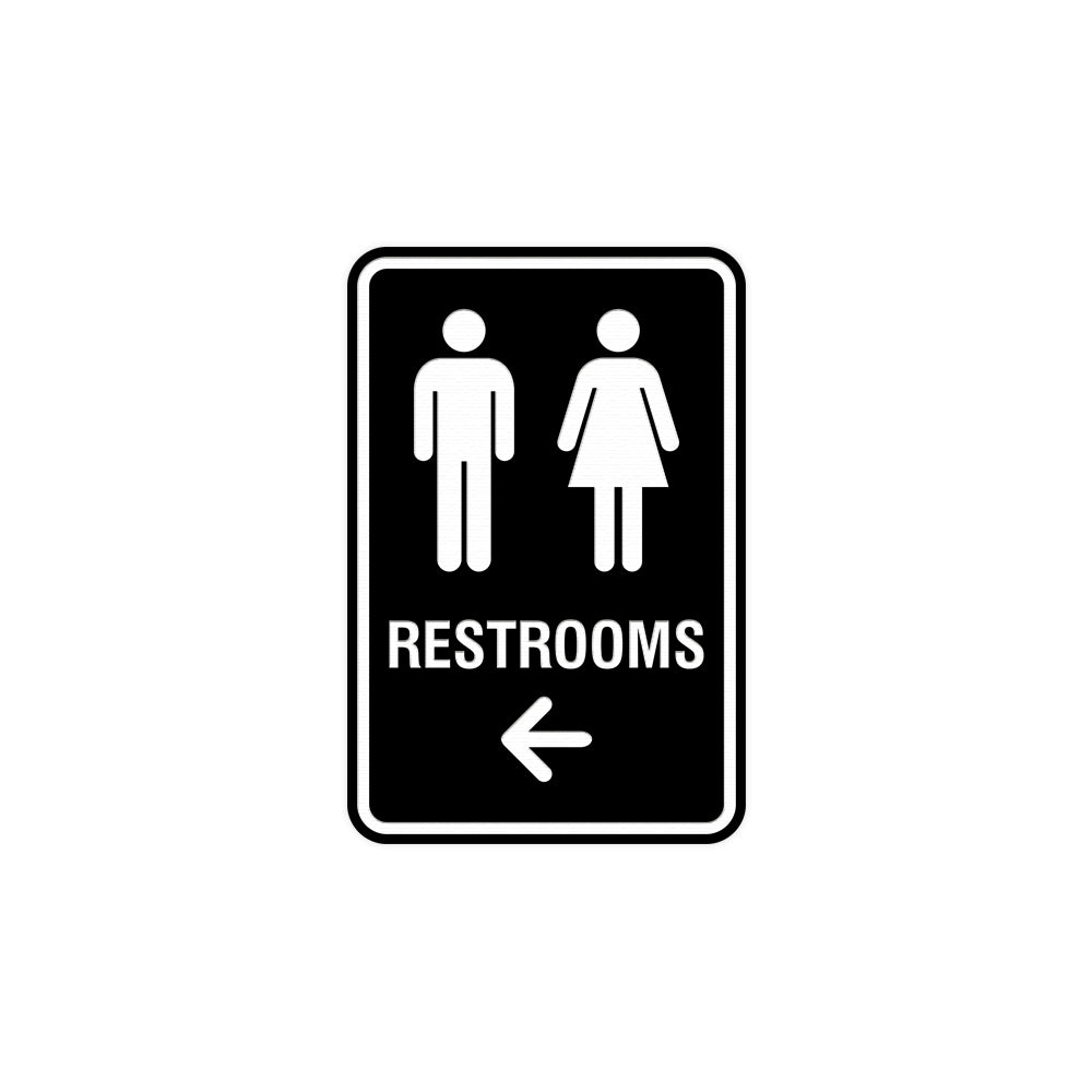 Portrait Round Restrooms Left Arrow Sign – Pacific Sign and Stamp